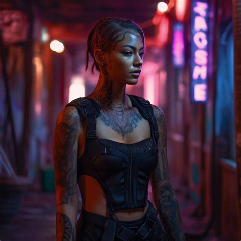 Premium Photo A Woman With Tattoos On Her Arm And The Word Stop In The Background