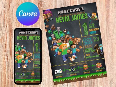 Editable Minecraft Birthday Invitation Minecrafter Birthday Invitations