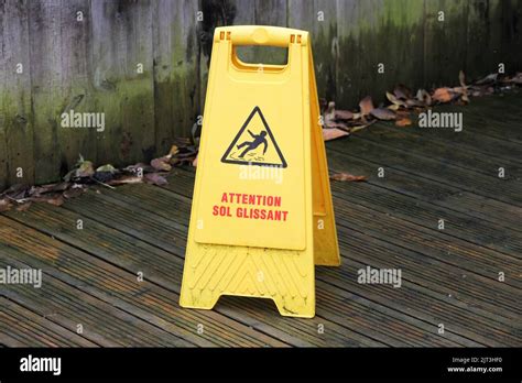 Caution Slippery Floor Surface Sign Called Attention Sol Glissant In