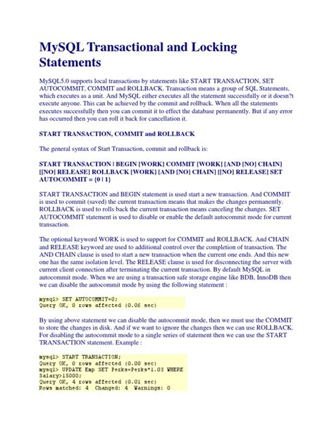 Pdf Mysql Transactional And Locking Statements Dokumentips