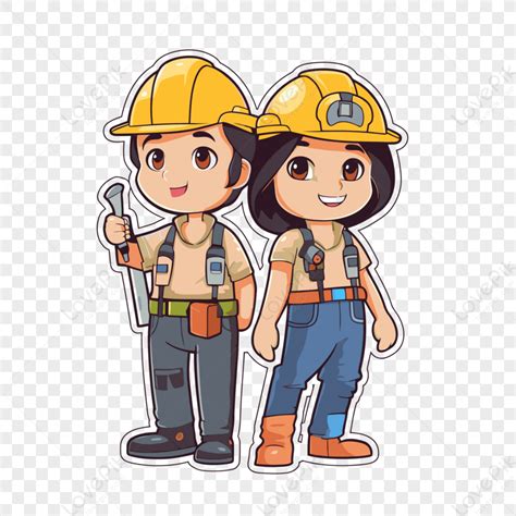 Hardhats 벡터 일러스트 레이 션 Ilustracion에서 남자와 여자 건설 노동자상표만화 Png 일러스트 무료