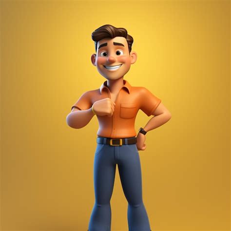 Premium Photo A Smiling Cartoon Character In An Orange Shirt And Blue