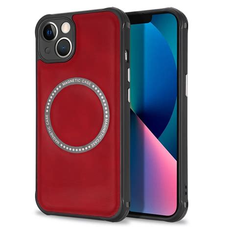 Lambskin Texture Magsafe Magnetic Phone Case For Iphone 11 Pro Red