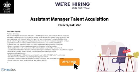 Hireside On Linkedin Assistant Manager Talent Acquisition Carpe Diem