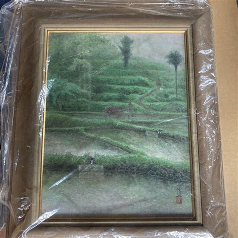 39割引ポイント10倍 中出信昭 日本画 タイトル 水田乃頃 真作 絵画 タペストリ 美術品 OTA ON ARENA NE JP