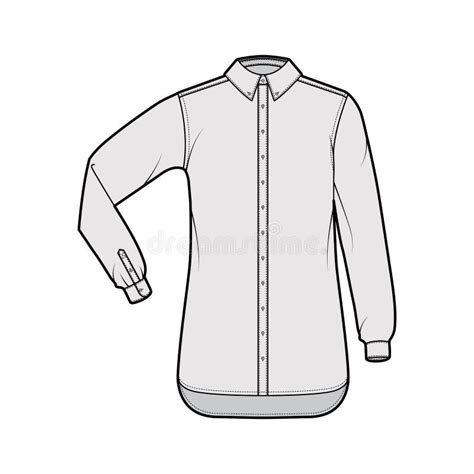 Classic Shirt Technical Fashion Illustration With Elbow Fold Long