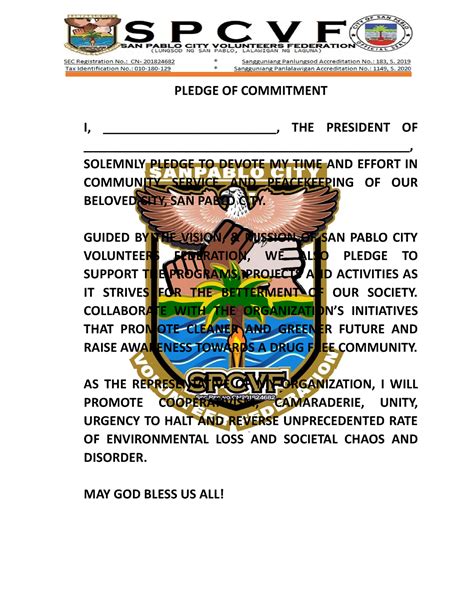 Pledge Of Commitment Pledge Of Commitment I