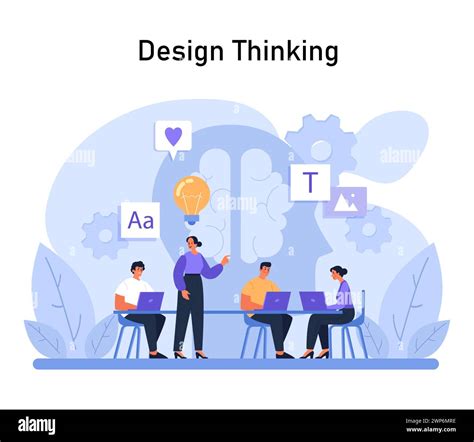 Design Thinking Process Illustration Team Collaborates On Creative Solutions Surrounded By