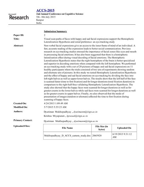 Pdf Conference Talk Given Visual Scan Paths Of Faces With Happy And Sad Facial Expressions