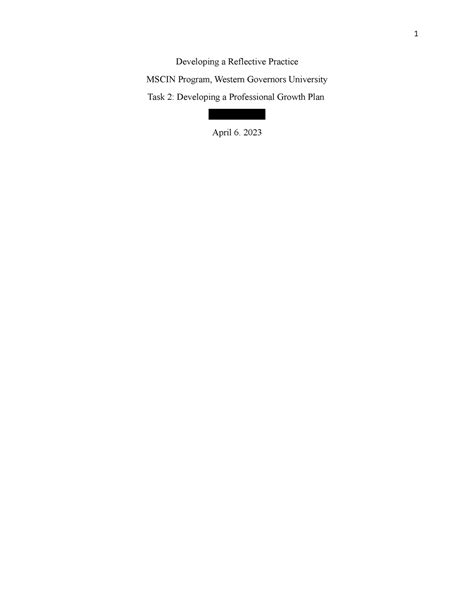 D182 Task 2 Passed Developing A Reflective Practice Mscin Program Western Governors