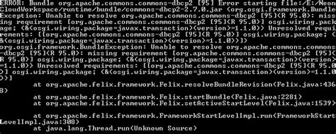 osgi apache felix cannot load dbcp2 as bundle stack overflow