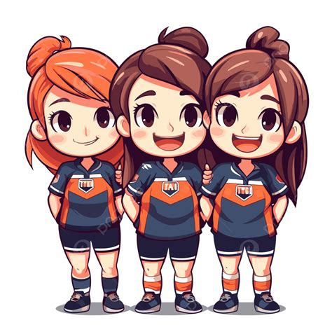 팀 정신 벡터 축구에서 서로 옆에 서있는 세 만화 소녀 상표 클립 아트 Png 일러스트 및 벡터 에 대한 무료 다운로드