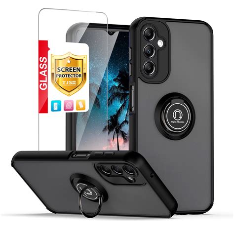 Tjs Samsung Galaxy A G Case Shockproof Non Slip With Tempered Glass Protector Metal Ring