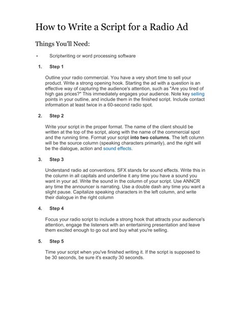 how to write a script for a radio ad