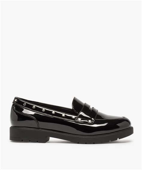 Mocassins Femme Vernis Avec Clous Metalliques Noir Femme GÉmo