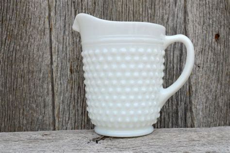 Vintage Milk Glass Hobnail Pitcher White Water Pitcher