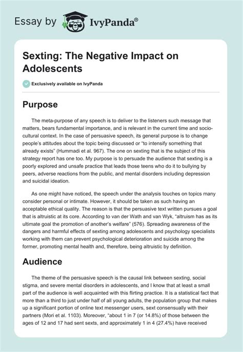 Sexting The Negative Impact On Adolescents 867 Words Report Example