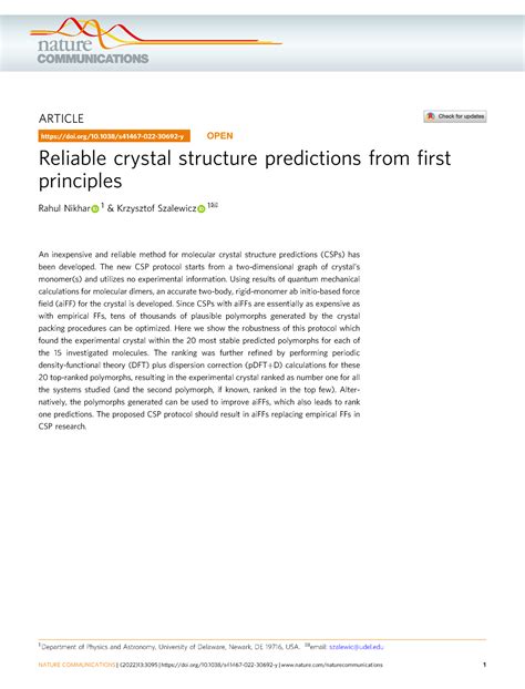 Reliable Crystal Structure Predictions From First Principles Article