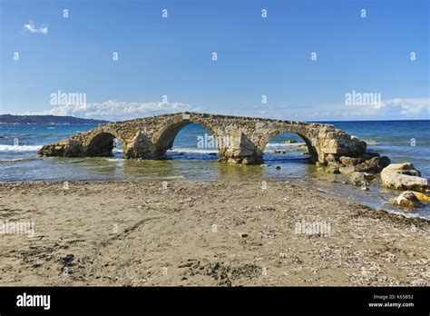 Medieval Bridge In The Water At Argassi Beach Zakynthos Island Greece