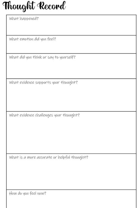 Simple Thought Record Printable Cognitive Behavioral Therapy Etsy