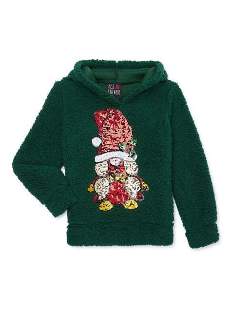 Miss Chievous Girls Christmas Sequin Critter Plush Faux Sherpa Pullover