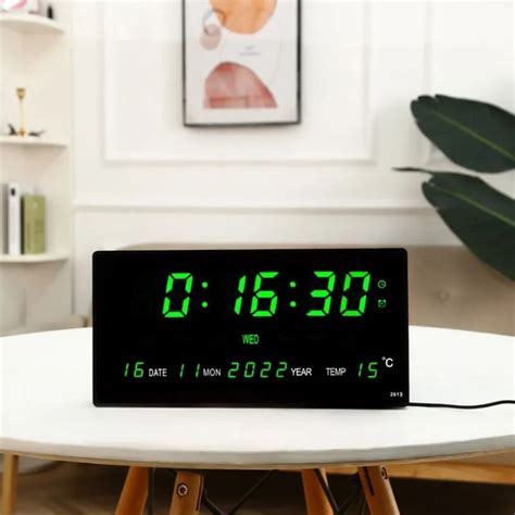 Luminous Digital Wall Clock 4 Alarms Hourly Chiming Temperature Date Calendar Desktop Table