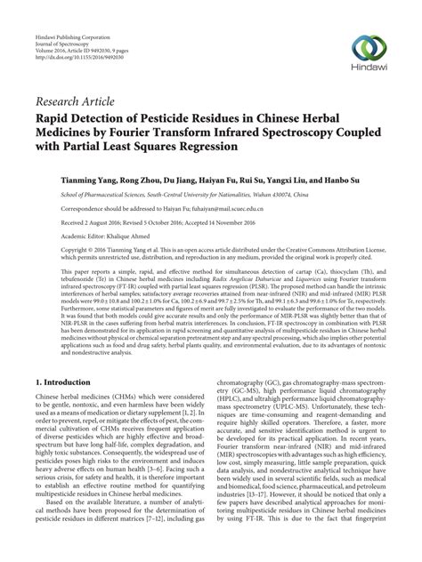 Pdf Rapid Detection Of Pesticide Residues In Chinese Herbal Medicines By Fourier Transform