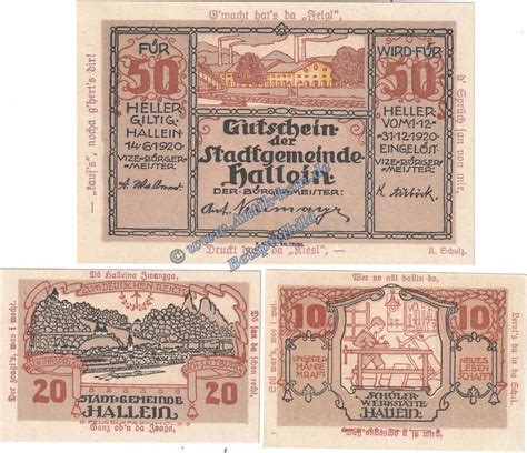 Notgeld AT Scheine Kpl Hallein Notgeld Set Mit Scheinen In Kfr K K II I Salzburg Von