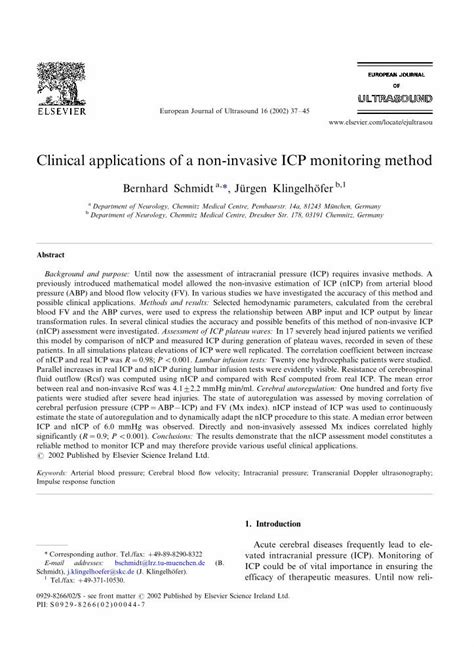 Pdf Clinical Applications Of A Non Invasive Icp Monitoring Method