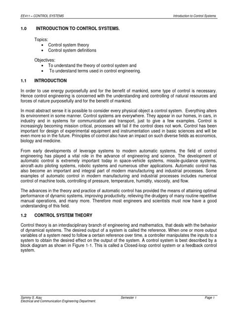 1 introduction to control systems pdf control theory feedback