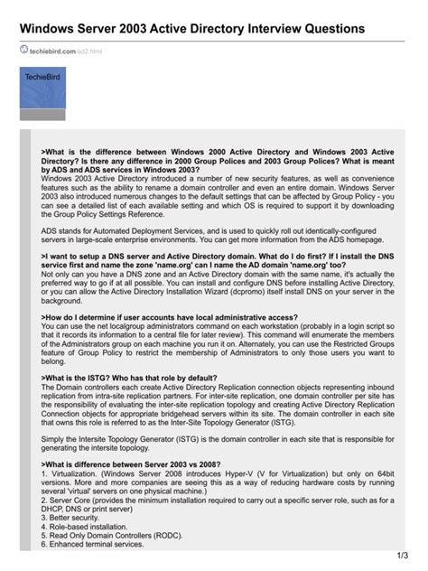 Windows Server 2003 Active Directory Interview Questions Pdf Active