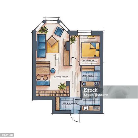 Color Floor Plan向量圖形及更多home Improvement圖片 Home Improvement 住宅內部 住宅區