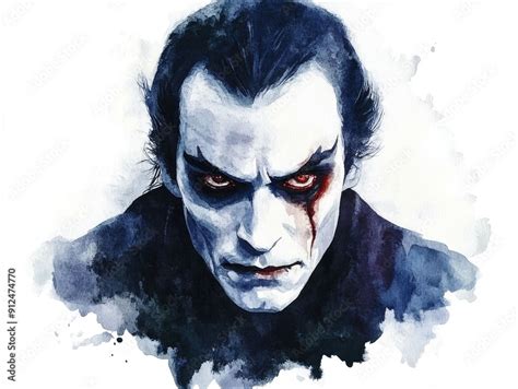 Sinister Vampire Portrait In Haunting Watercolor Classic Gothic Horror