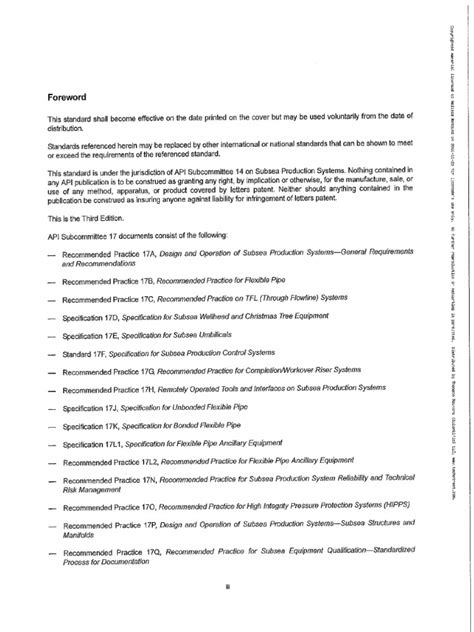 Segment 003 Of Api Rp 17f Std For Subsea Production Control System
