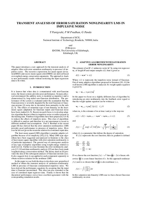 pdf transient analysis of error saturation nonlinearity lms in