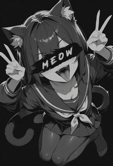 Cheeky Cat Girl In Black And White Wallpaper Background Free Download