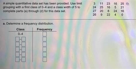 solved a simple quantitative data set has been provided use
