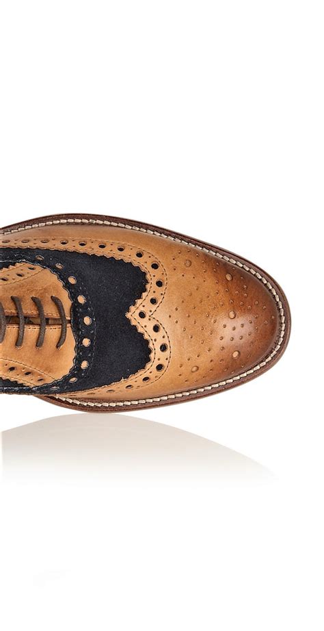 Mens Gatsby Brogue Shoe In Tan Leather With Navy Suede London Brogues