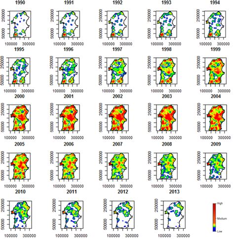 Yearly Three Dimensional Space Time Kernel Density Estimation