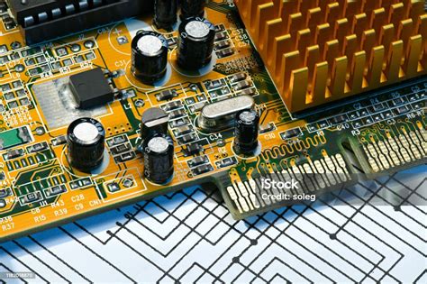 Closeup Komponen Elektronik Papan Sirkuit Cetak Unit Bagian Diagram Sirkuit Peralatan Komputer