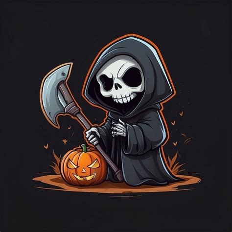 Cute Grim Reaper Scythe Gaming Icon Premium Ai Generated Image
