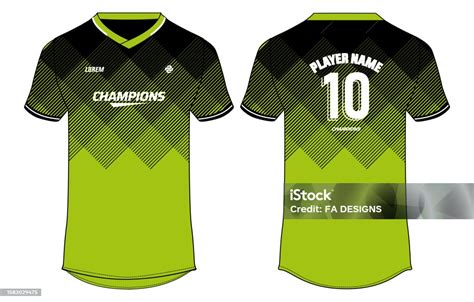 스포츠 티셔츠 저지 디자인 플랫 스케치 일러스트레이션 축구 크리켓 배구 럭비 테니스 배드민턴 유니폼 키트를 위한 앞면과 뒷면이 있는 추상 하프톤 V 넥 축구 유니폼 개념