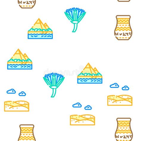Egypt Civilization Landscape Icons Set Vector Stock Illustration