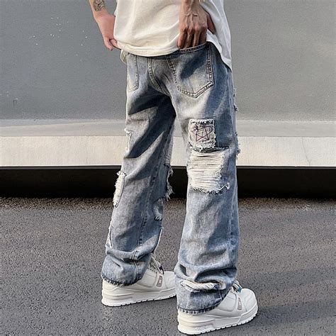 Washed Ripped Patch Jeans Helloice Apparel