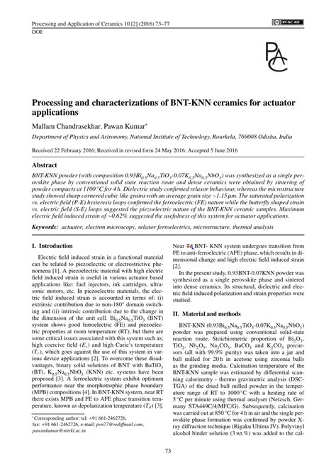 pdf processing and characterizations of bnt knn ceramics for actuator