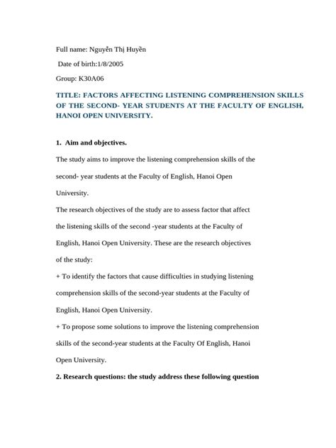 Factors Affecting Listening Comprehension Skills Of The Second Year