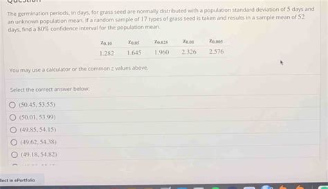 Solved The Germination Periods In Days For Grass Seed Are Normally