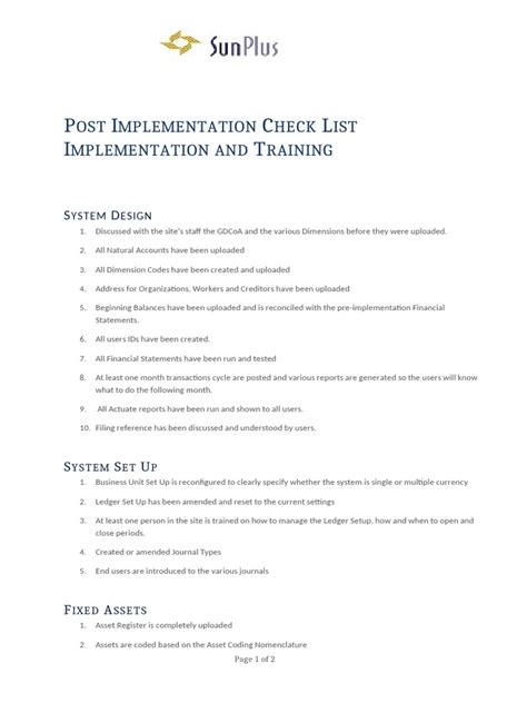Post Implementation Check List Pdf Fund Accounting Finance And Money Management