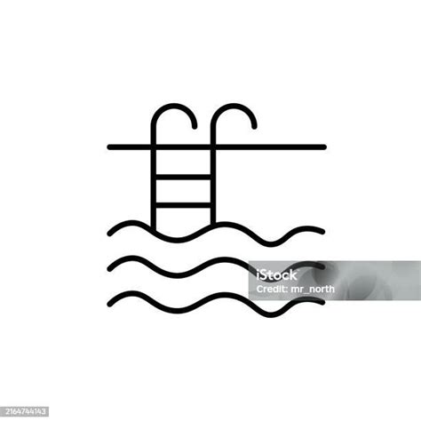 얇은 선 스타일의 수영장 아이콘 벡터 일러스트 레이 션 그래픽 디자인 개념 기호에 대한 스톡 벡터 아트 및 기타 이미지 개념 기호 고립 색상 디자인 Istock