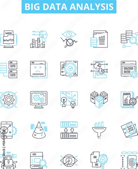 Big Data Analysis Vector Line Icons Set Analytics Mining Storage